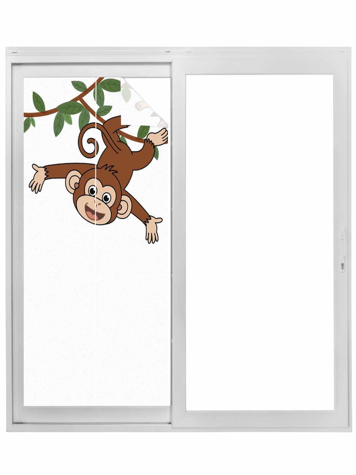 Brown Cute Monkey Window Privacy Film Stained Glass Window Film ...