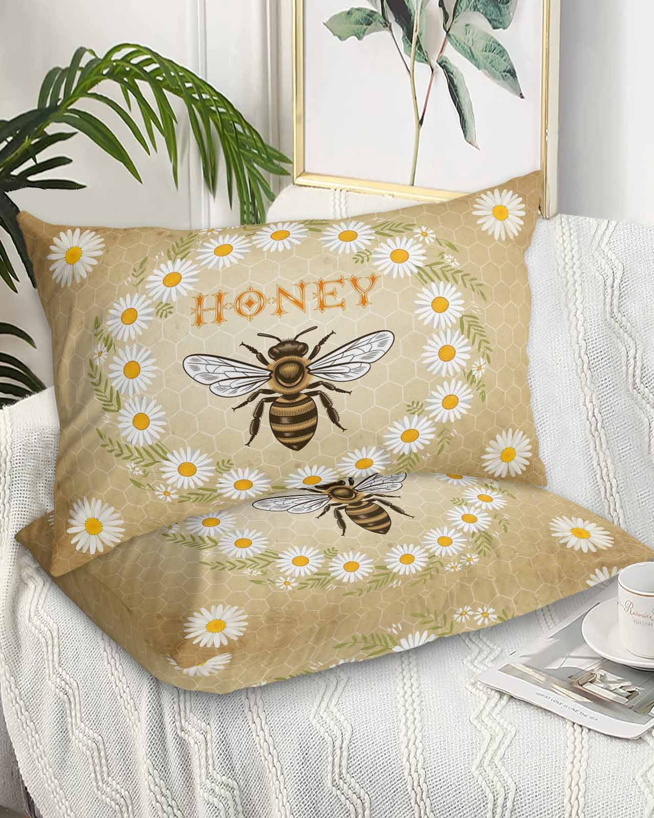 Brown Daisy Bees King Pillow Cases Set of 2 - Microfiber Bed Throw ...