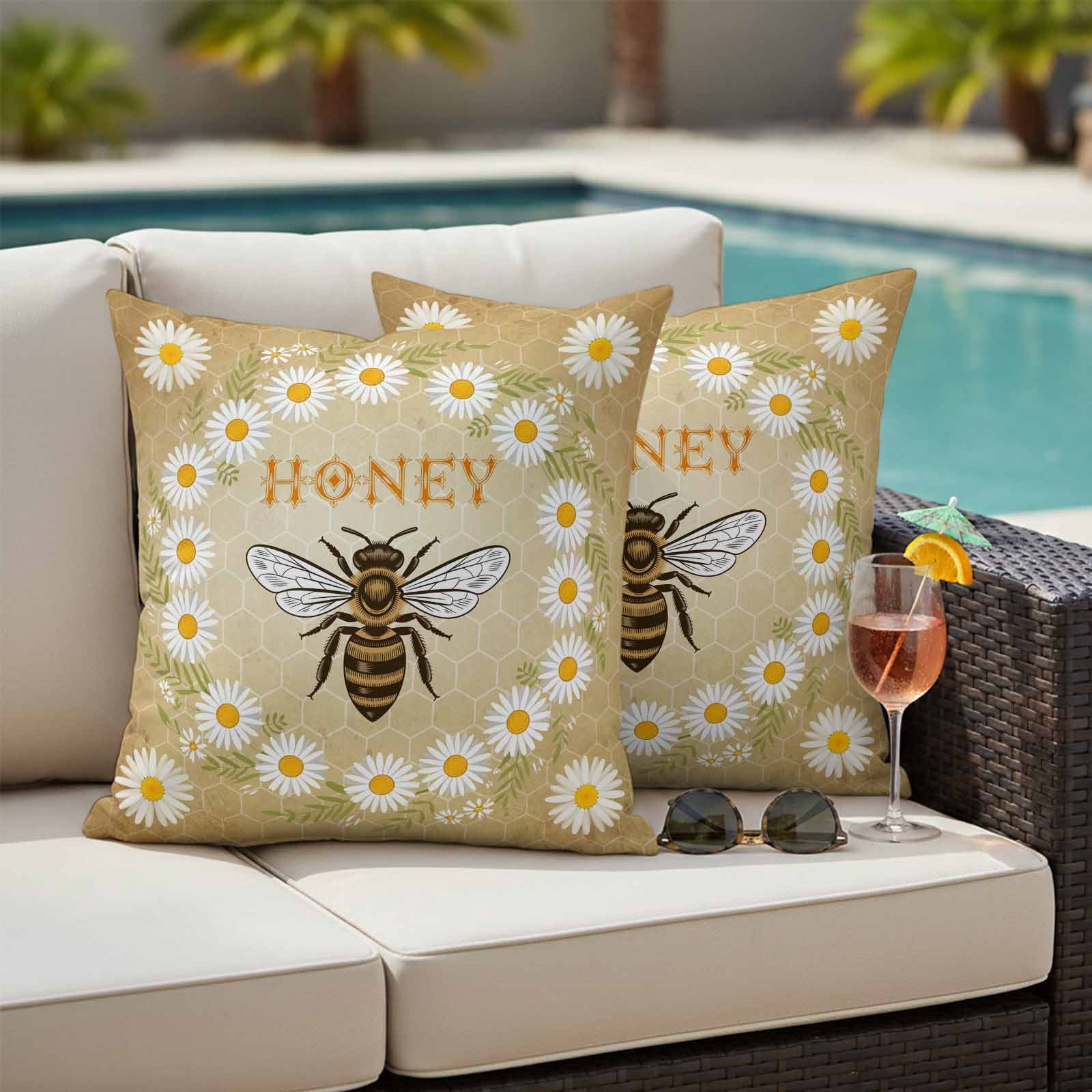Brown Daisy Bees Outdoor Pillow Covers 18x18 Inch Throw Pillow Covers ...