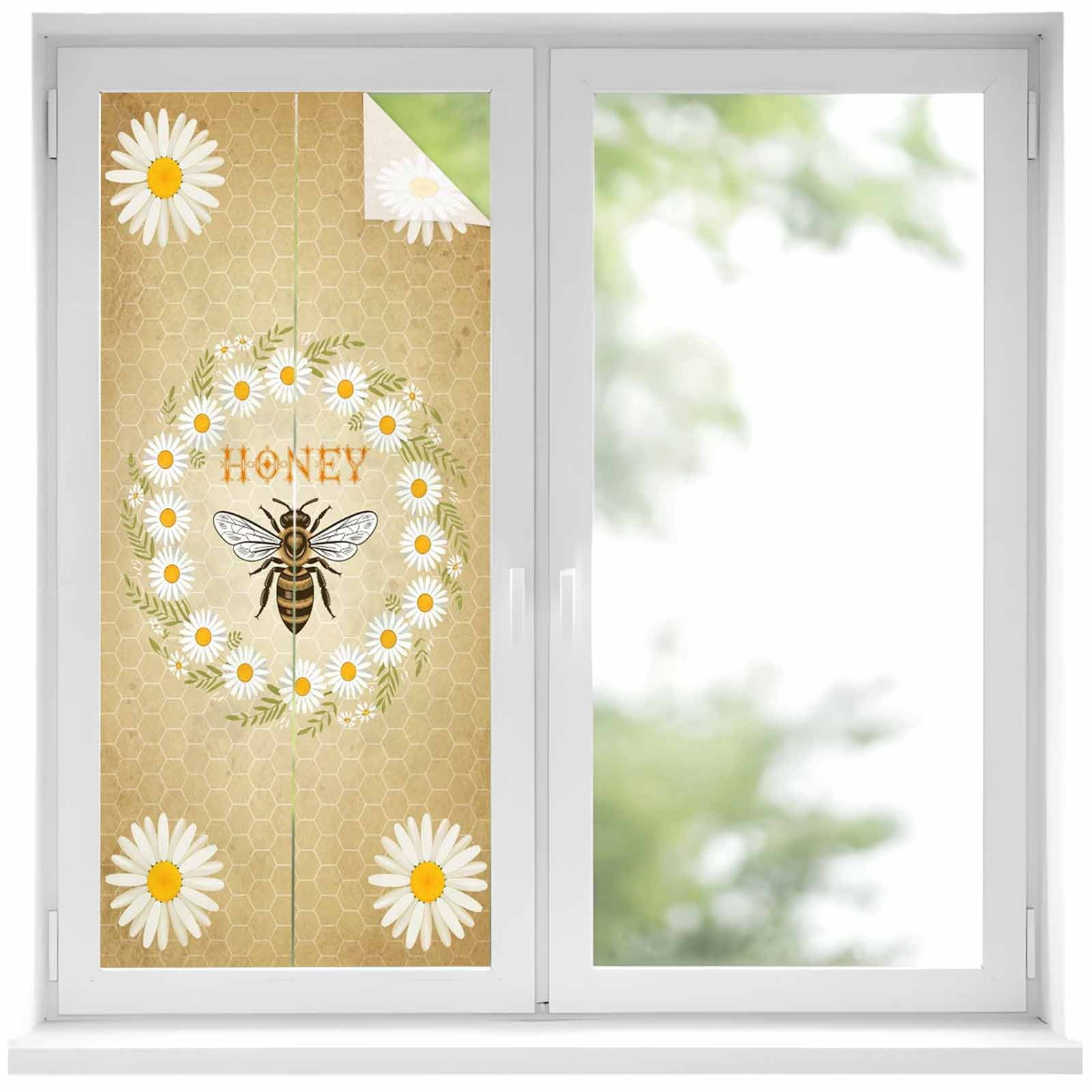 Brown Daisy Bees Window Privacy Film, Spring Farmhouse Honey Floral ...