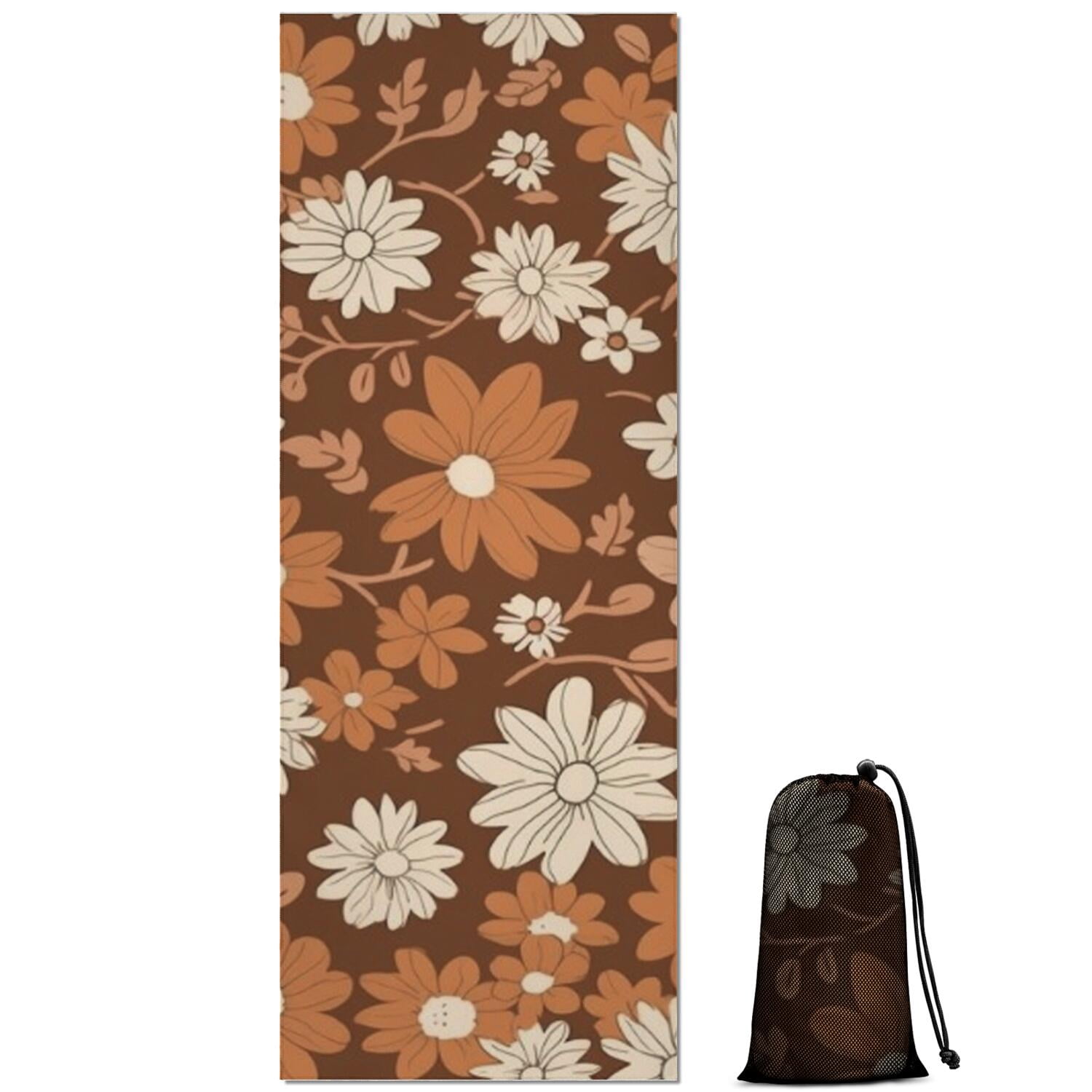 Brown Daisy Flower Floral Pattern Hot Yoga Mat Towel Non Slip for Hot ...
