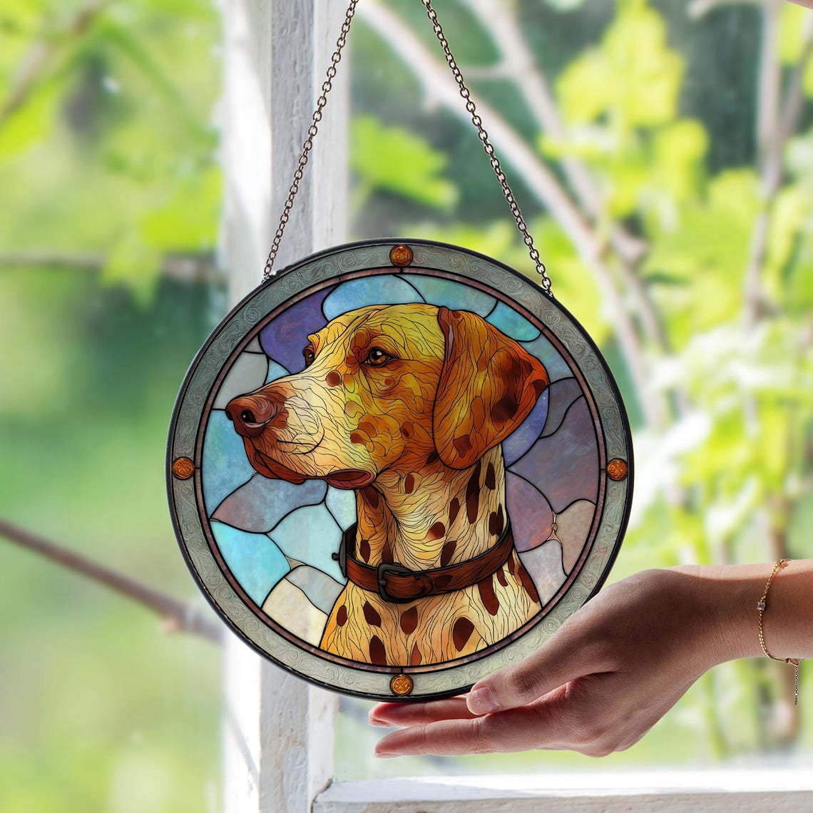 Brown Dalmatian Glass Suncatcher, Spotted Pup Pet Memorial Art, 7.9 in ...
