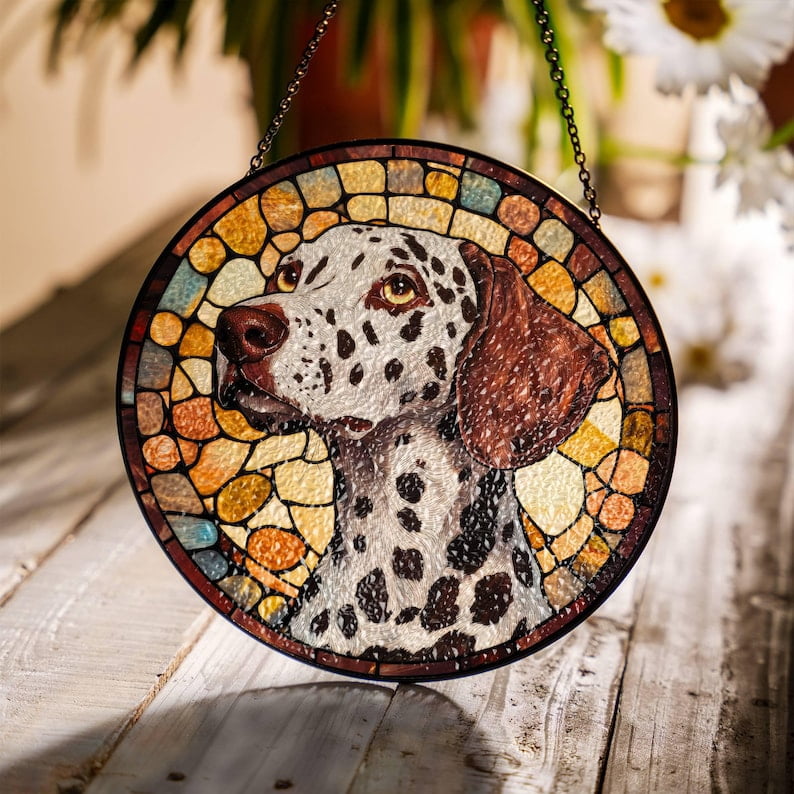 Brown Dalmatian Stained Glass SunCatcher Liver Dalmation Light Catcher ...