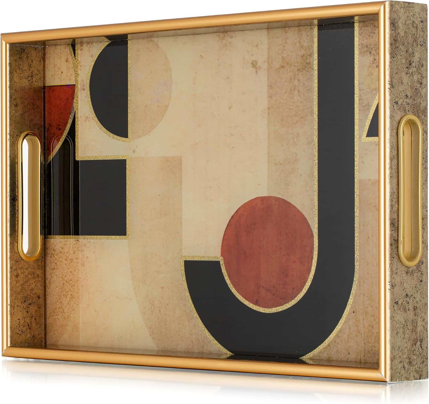 Brown Decorative Serving Tray: Coffee Table Tray with Handles for Home ...