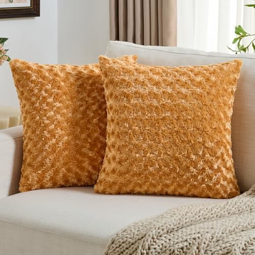 Brown Decorative Throw Pillow Covers 22x22 Inch, Pack of 2 Solid Rose ...