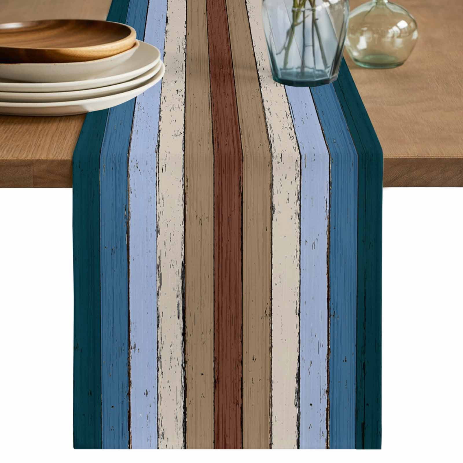 Brown Deep Blue Table Runner, Modern Vintage Wood Texture Rectangle ...
