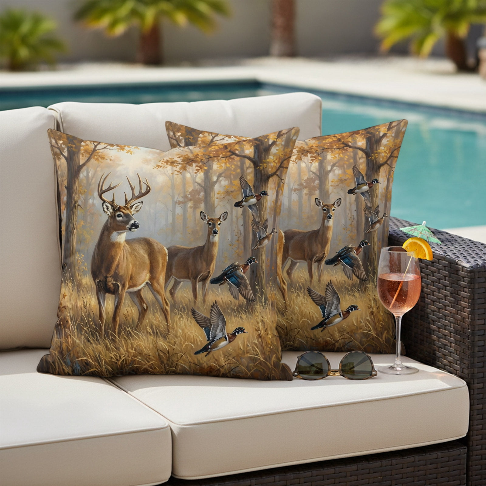 Brown Deer Birds Outdoor Pillow Covers 24x24 Inch Throw Pillow Covers ...