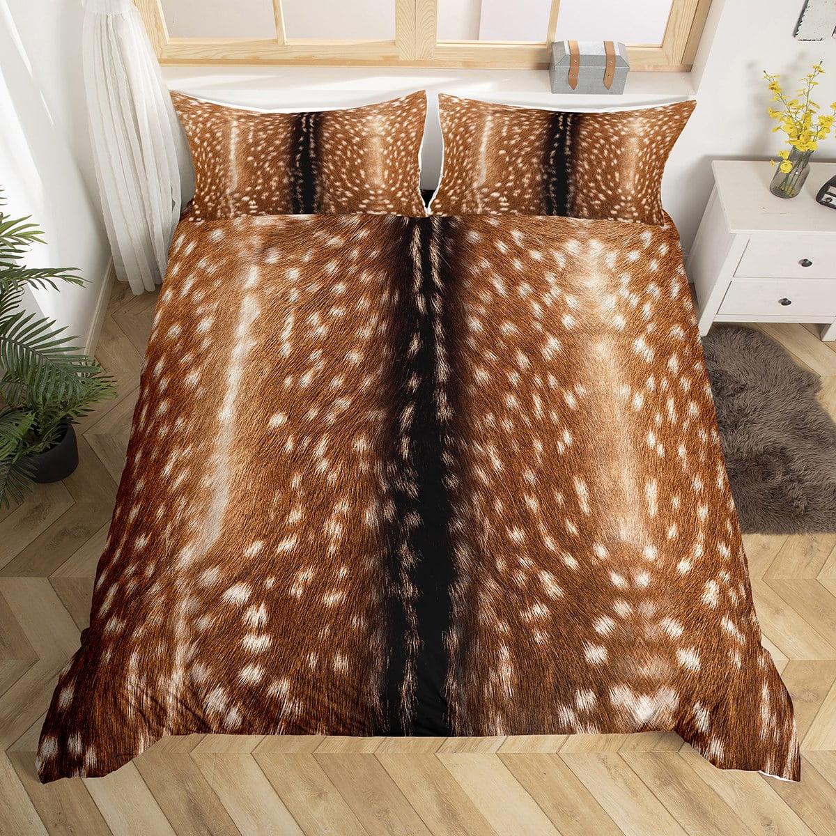 Brown Deer Hide Bedding Set for Men Women,Hunting Elk Reindeer Duvet ...