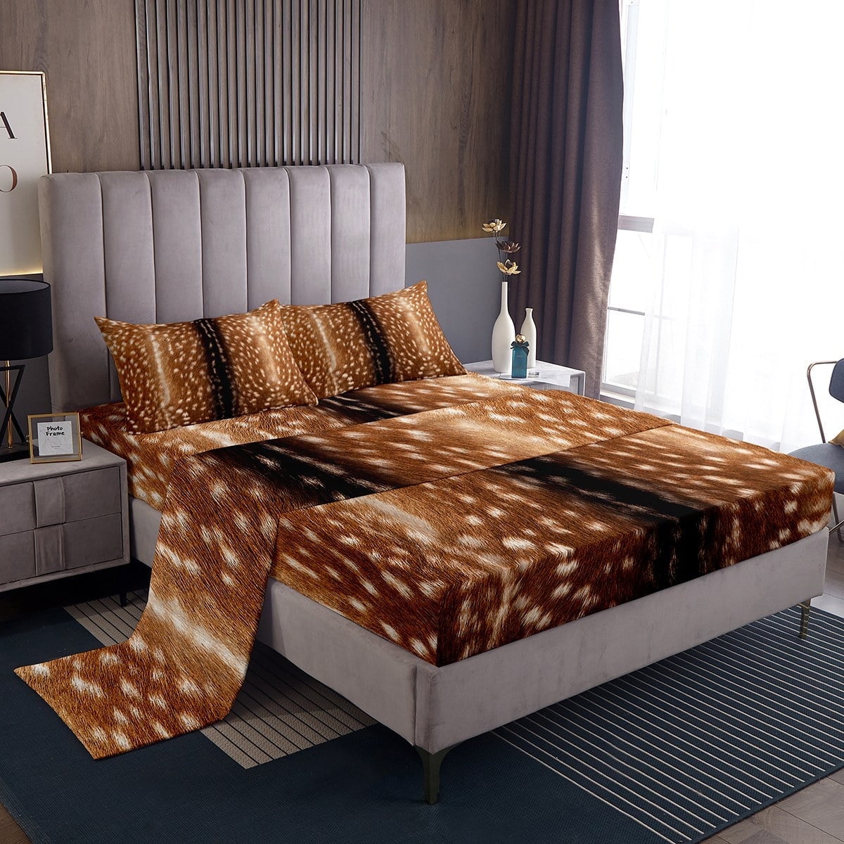 Brown Deer Hide Sheets for Men Women,Hunting Elk Reindeer Fitted Sheet ...