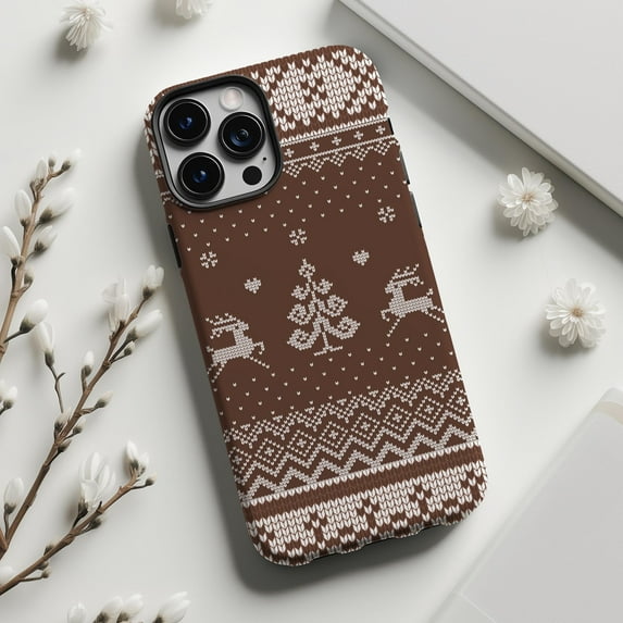 Brown Deer Knit Phone Case Cozy Sweater Look iPhone 17 11 12 13 14 15 ...