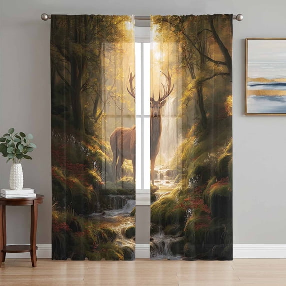 Brown Deer Sheer Curtains for Living Room Bedroom Forest Modern Art ...