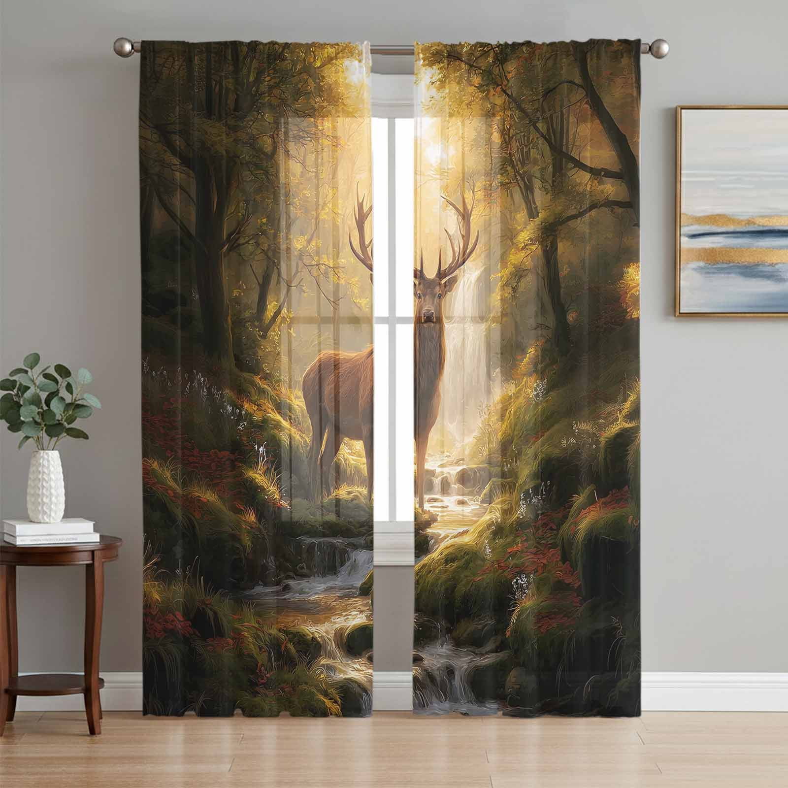 Brown Deer Sheer Curtains for Living Room Bedroom Forest Modern Art ...
