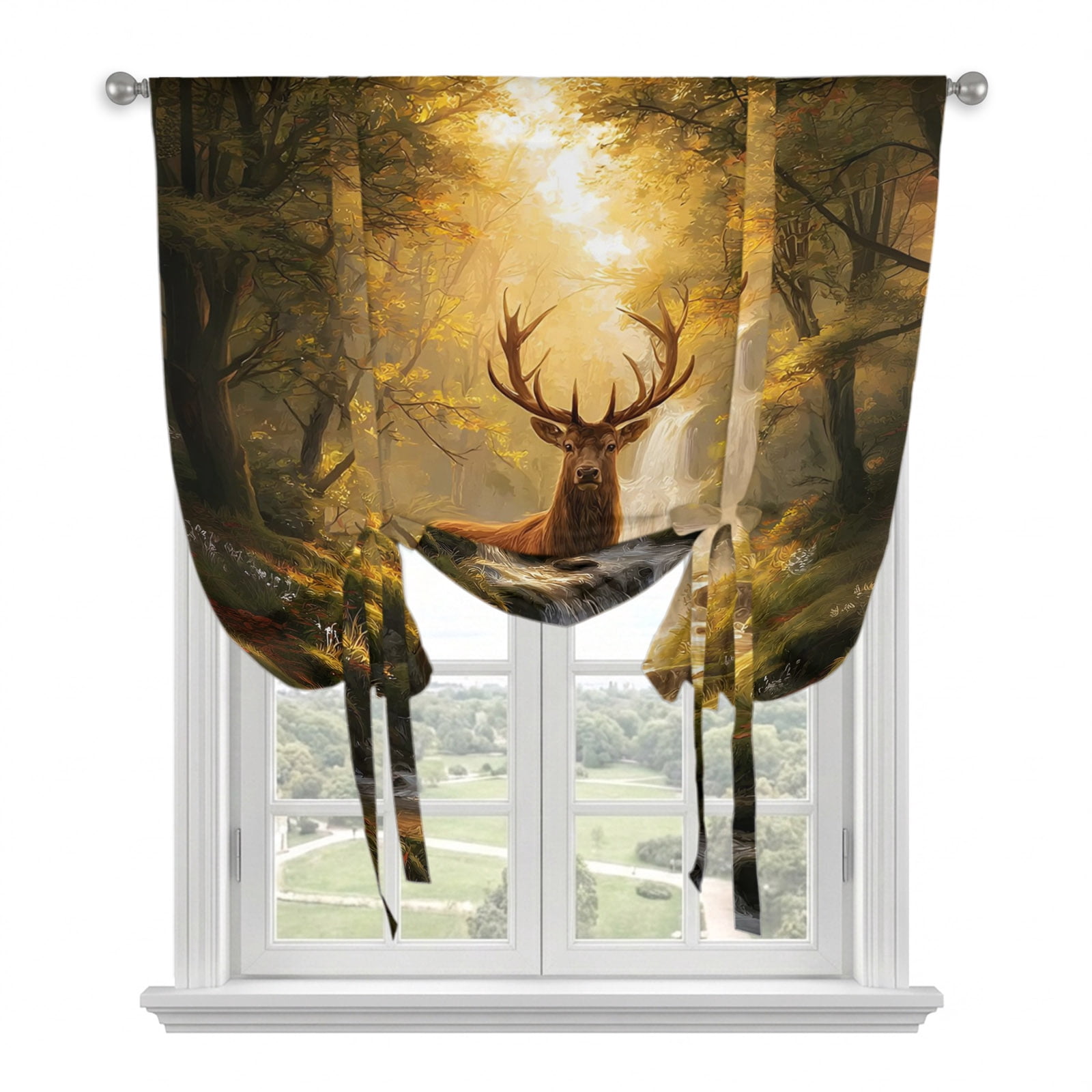 Brown Deer Tie Up Curtains for Window, Thermal Insulated Balloon Shade ...