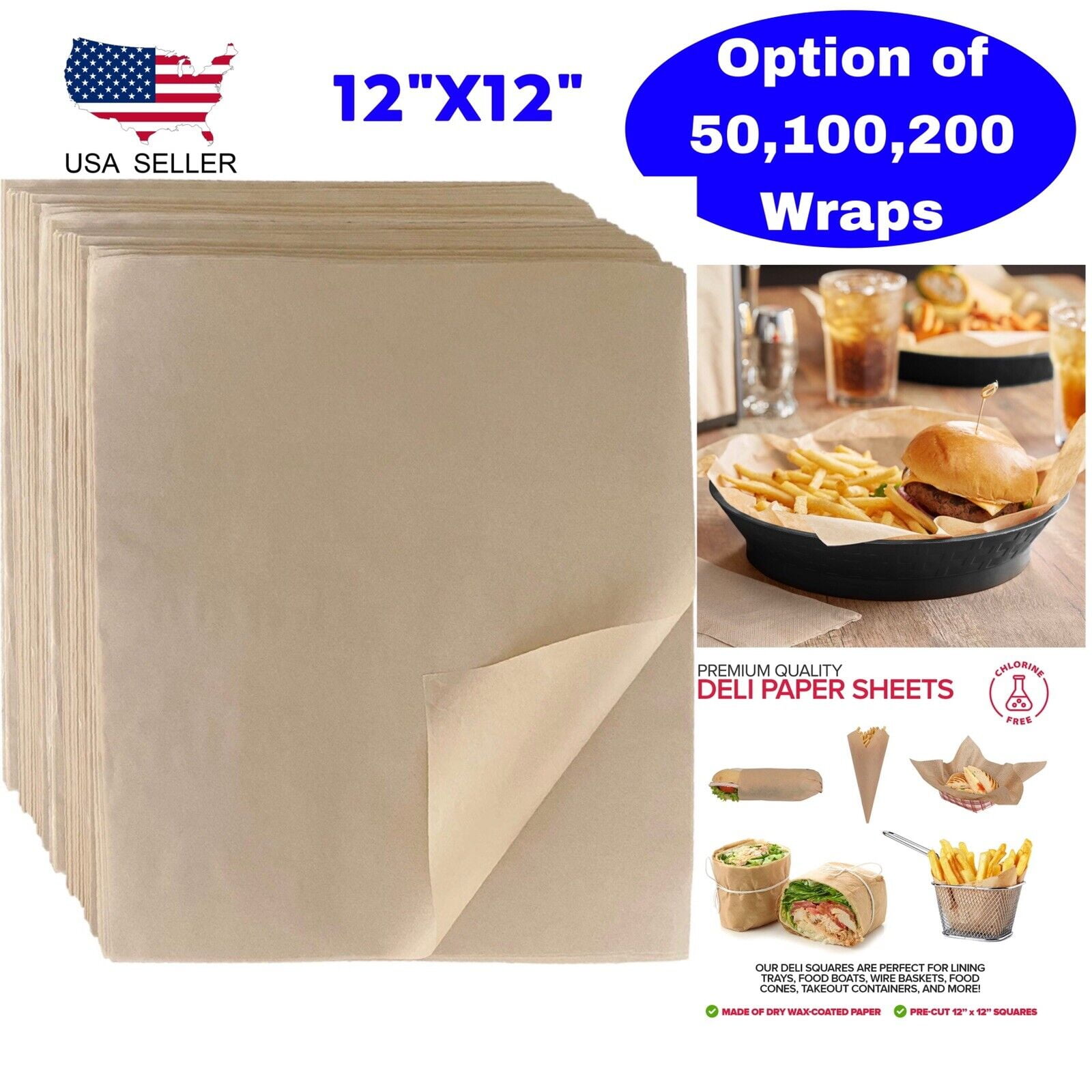 Brown Deli Wrap Wax Coated Sandwich Wrap Paper Sheets Basket Liner ...