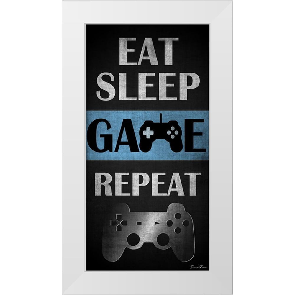 Brown, Denise 14x24 White Modern Wood Framed Museum Art Print Titled - Eat Sleep Game Repeat ...
