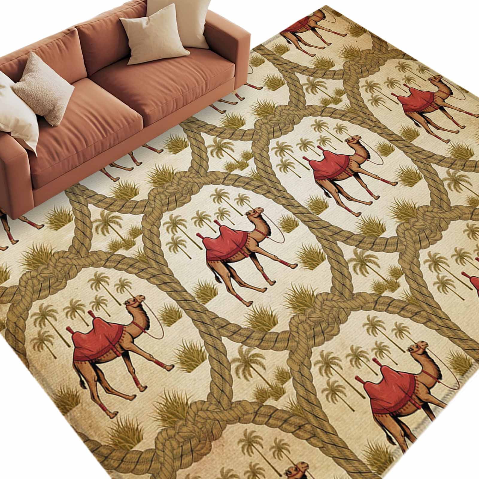 Brown Desert Camels Area Rugs Collection 5'x8', Tropical Date Coconut ...