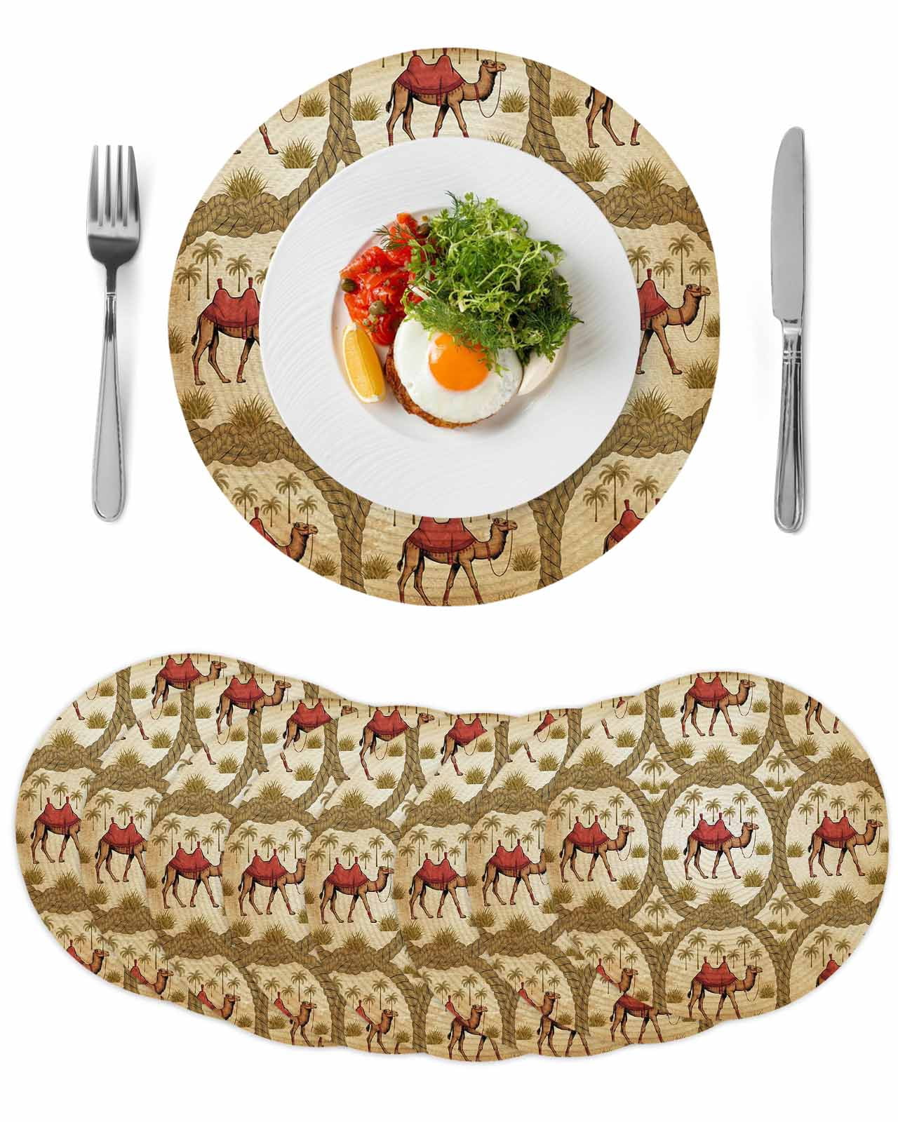 Brown Desert Camels Round 15 Inch Placemats Set of 8, Tropical Date ...