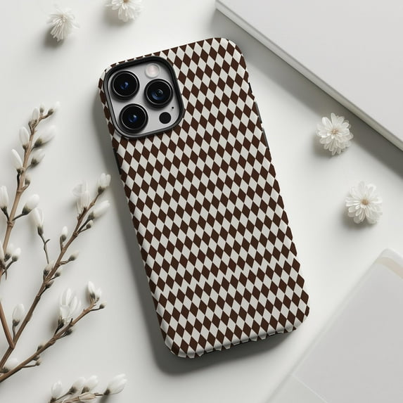 Brown Diamond Holiday Phone Case Neutral Cozy Look with iPhone 17 to 11 ...