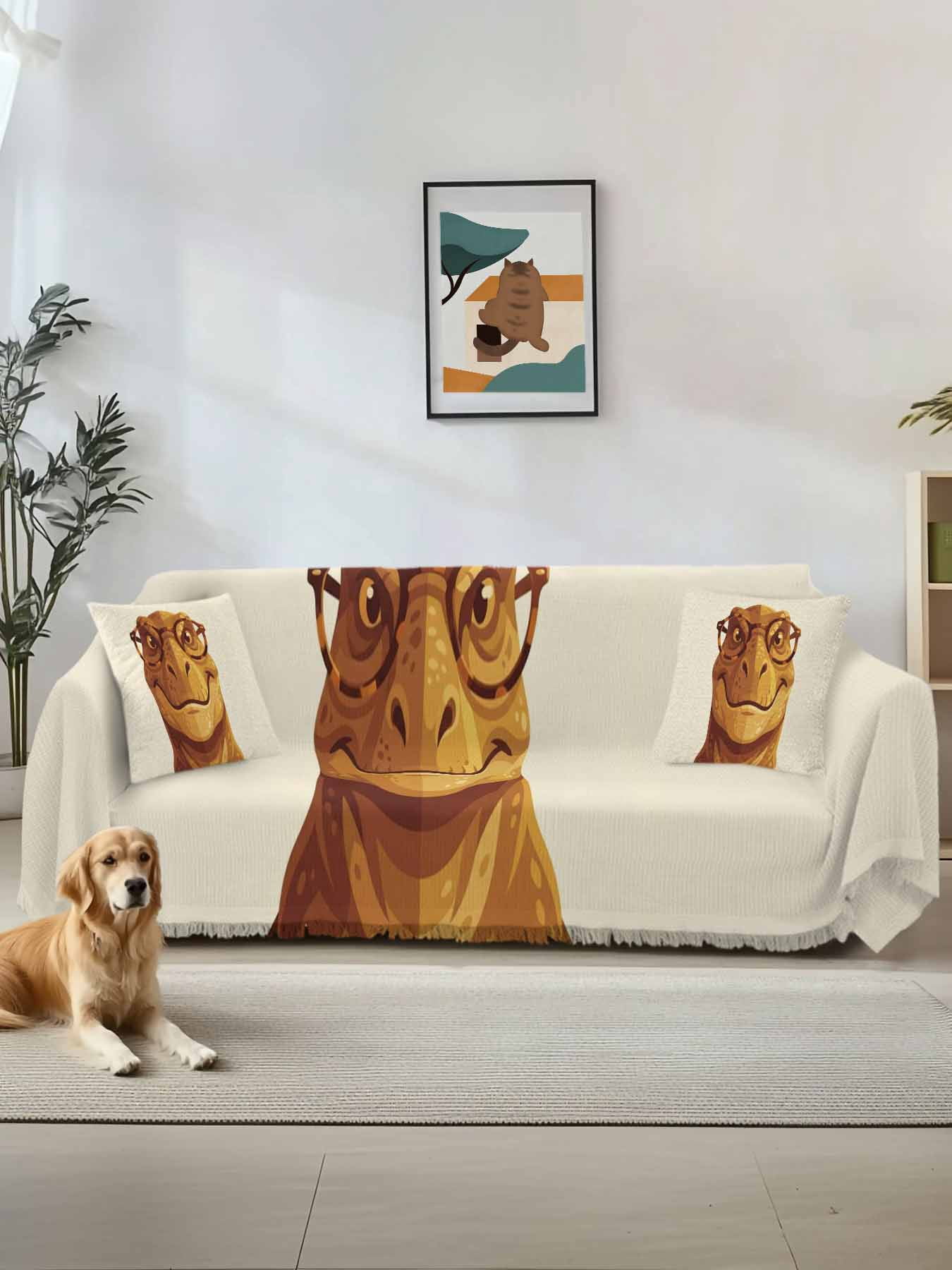 Brown Dinosaurs Couch Cover, Funny Animals Modern Art Sofa Cover ...