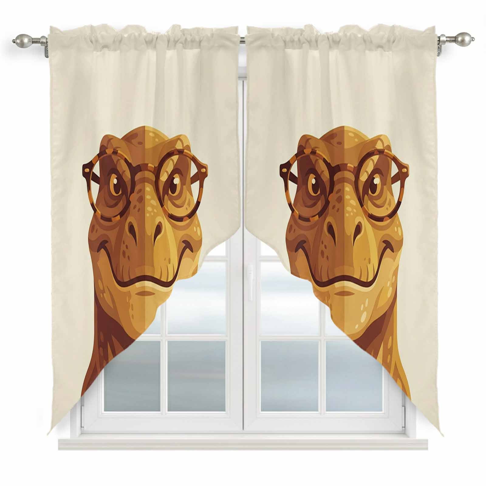 Brown Dinosaurs Swag Valances for Windows, Kitchen Curtains 36 Inch ...