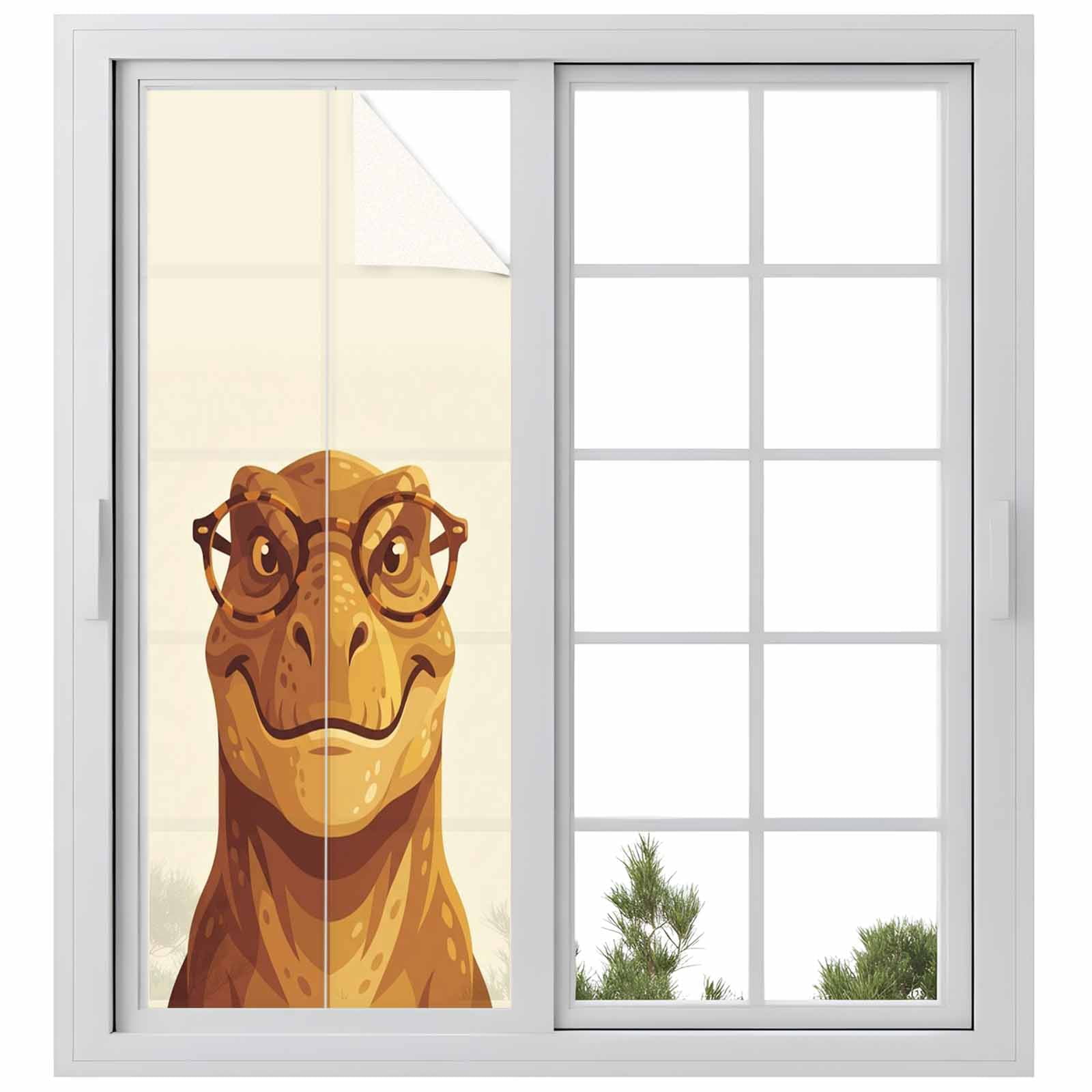 Brown Dinosaurs Window Privacy Film, Funny Animals Modern Art Static ...