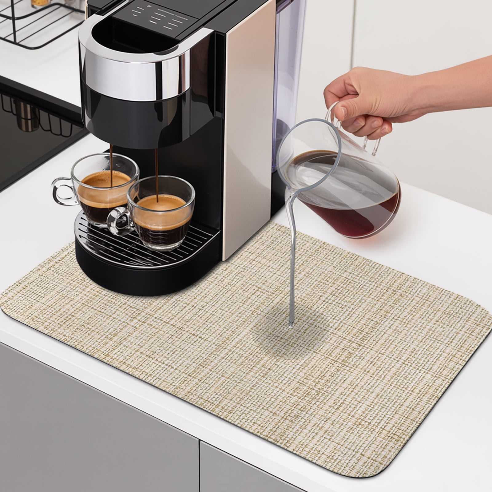 Brown Dish Drying Mats for Kitchen Counter, Linen Texture Modern ...