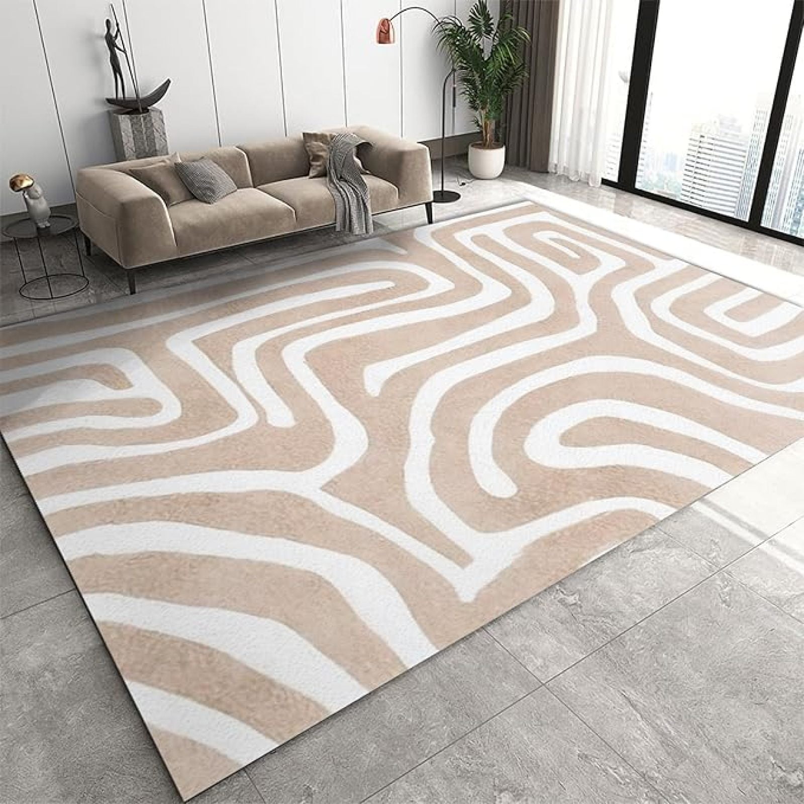 Brown Distorted Lines Area Rugs, Retro Medieval Art Style Floor Rug ...