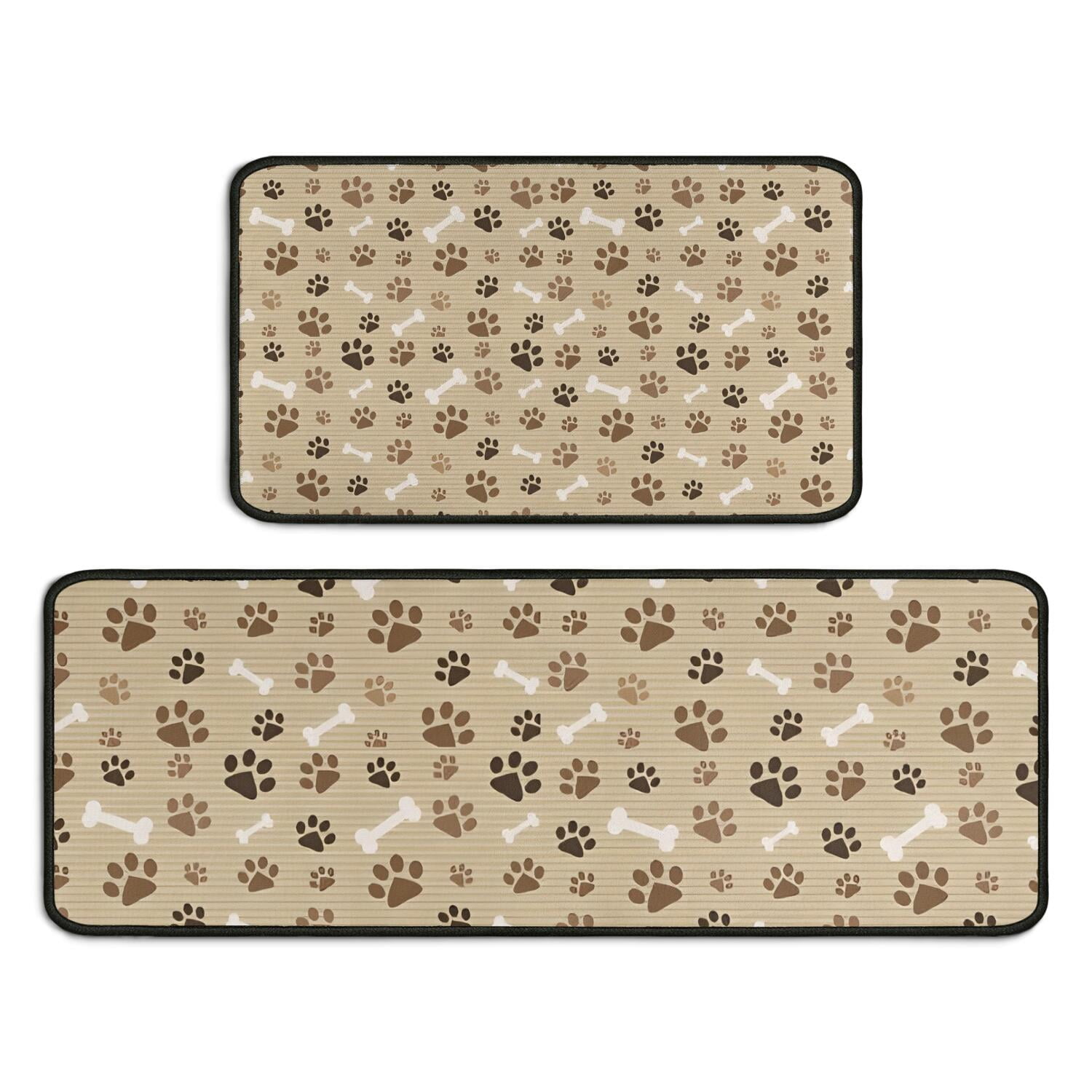 Brown Dog Paw Footprint Bone Kitchen Rugs Sets Of 2,Anti Fatigue ...