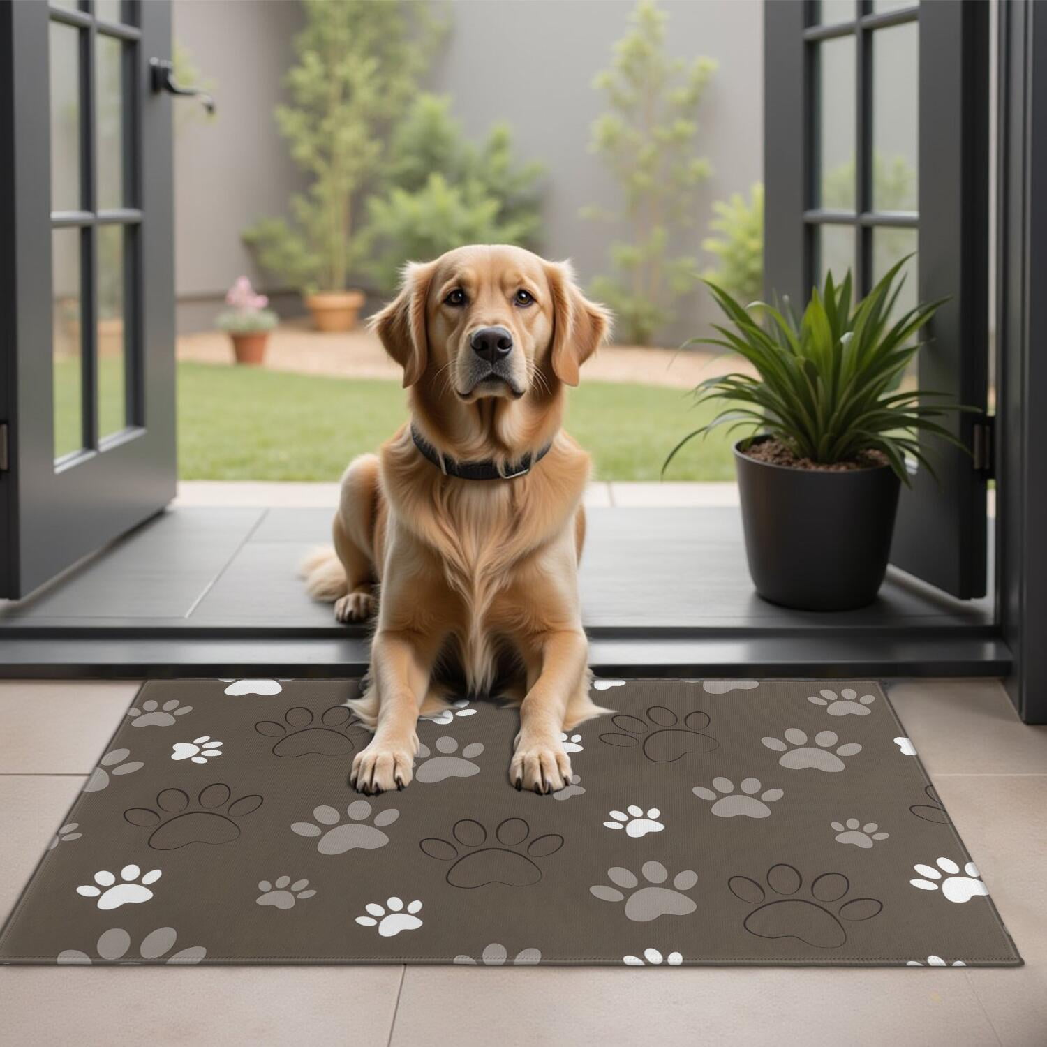 Brown Dog Paw Footprint Door Rugs,Washable Non Slip Door Mats Indoor ...