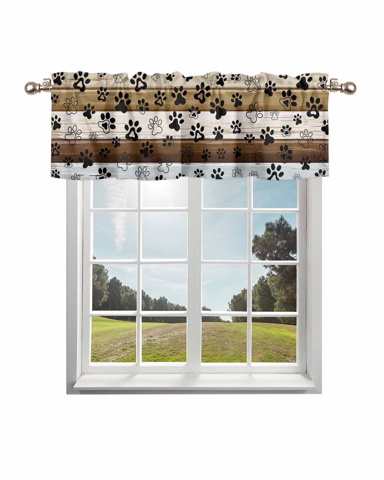 Brown Dog Paw Print Curtain Valance for Windows/Living Room/Kitchen ...
