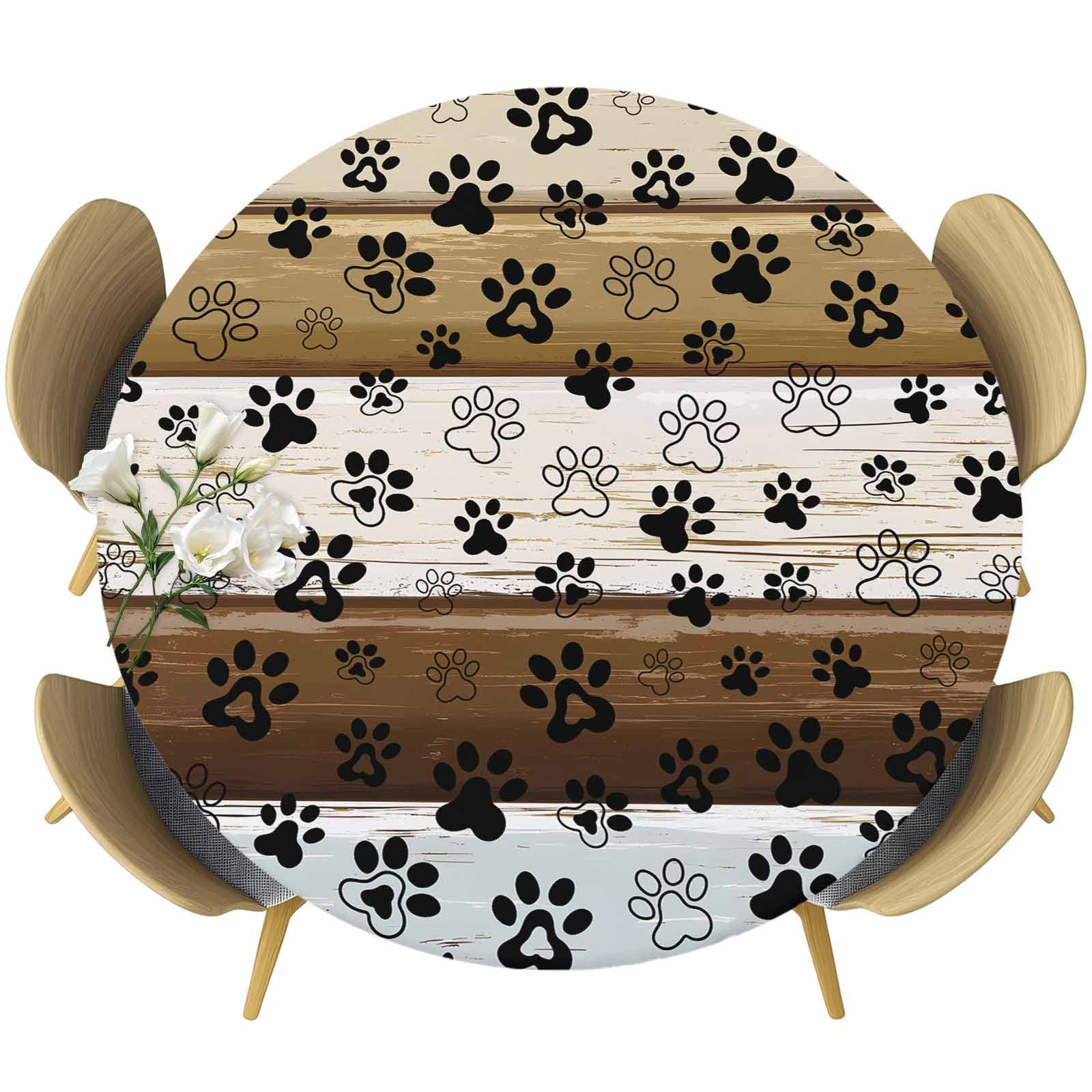 Brown Dog Paw Print Round Tablecloth 36-44 Inch Round Fitted Table ...