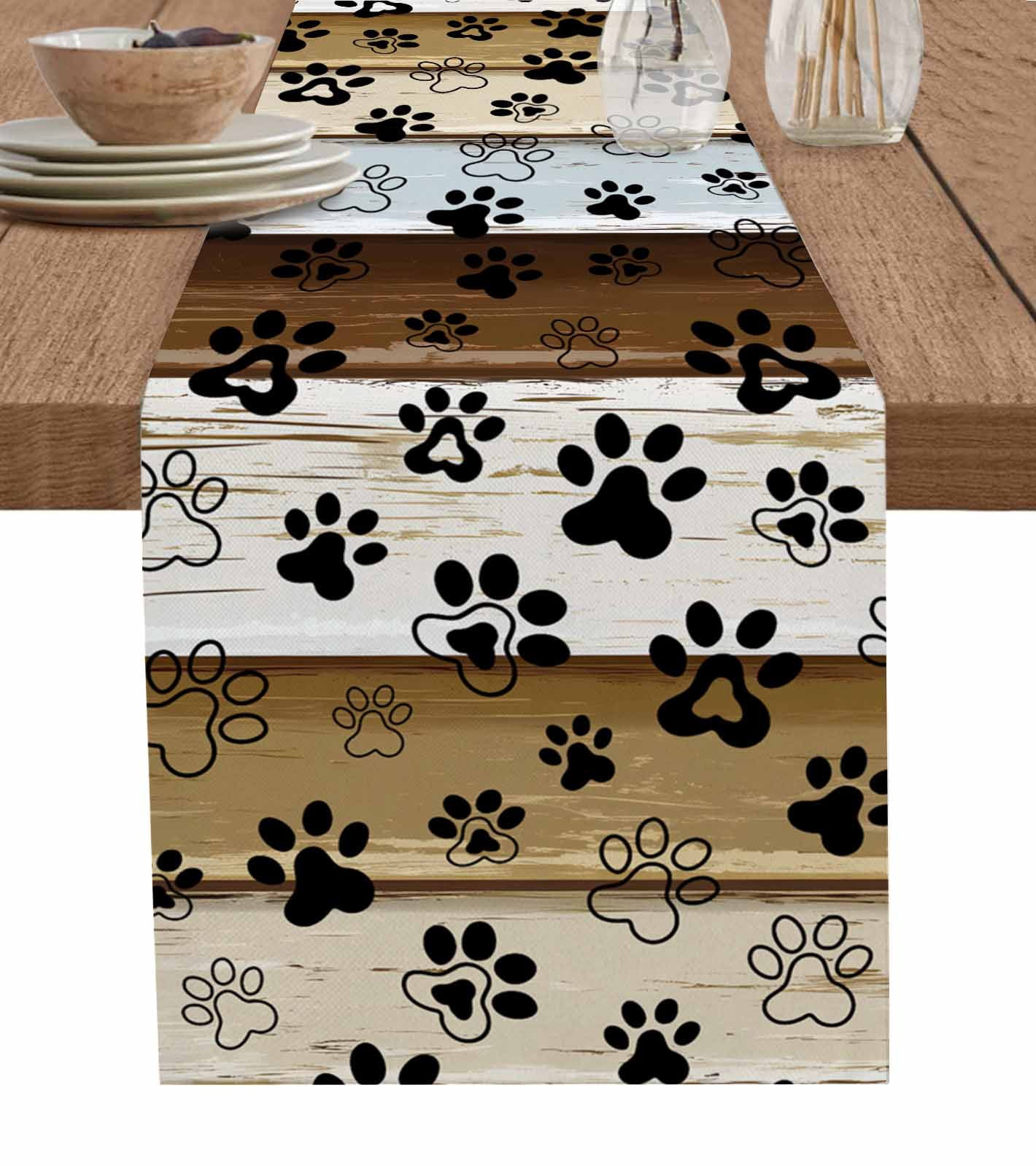 Brown Dog Paw Print Table Runner 90 Inches, Vintage Farmhouse Wooden ...