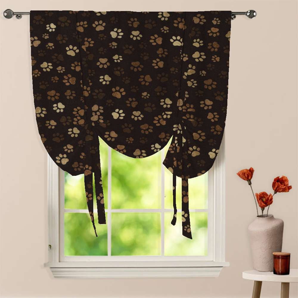 Brown Dog Paw Retro Style Window Curtain for Living Room Roman Curtain ...