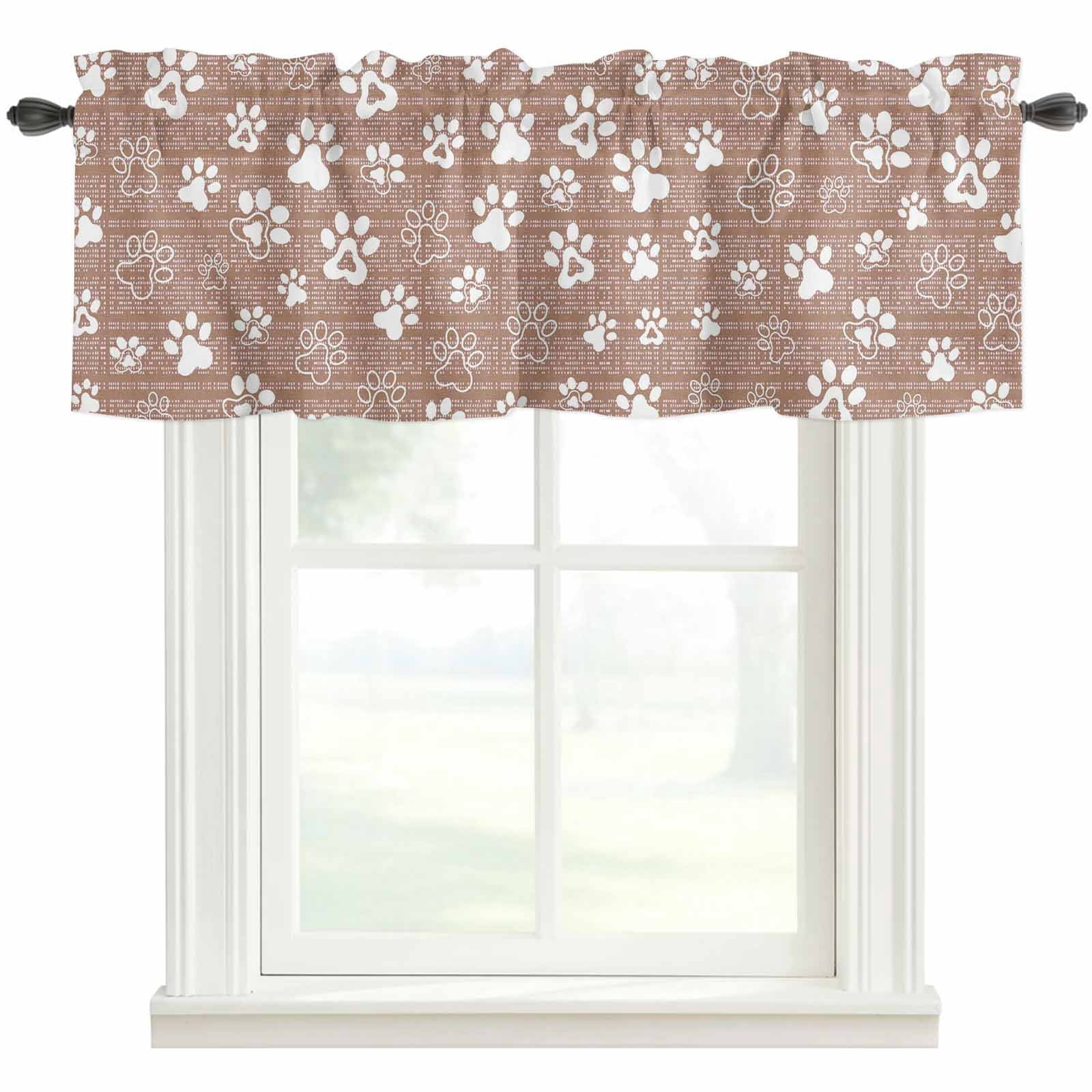 Brown Dog Paw Rod Pocket Curtain Valance, Modern Geometric Abstract ...
