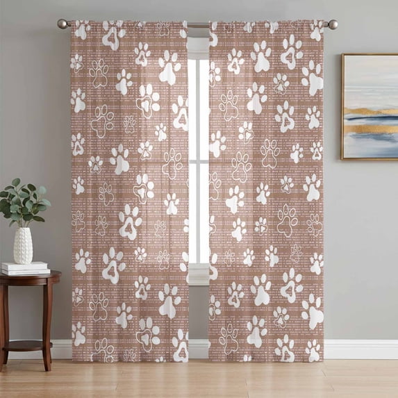 Brown Dog Paw Sheer Curtains 63 Inch Length 2 Panels Set, Modern ...