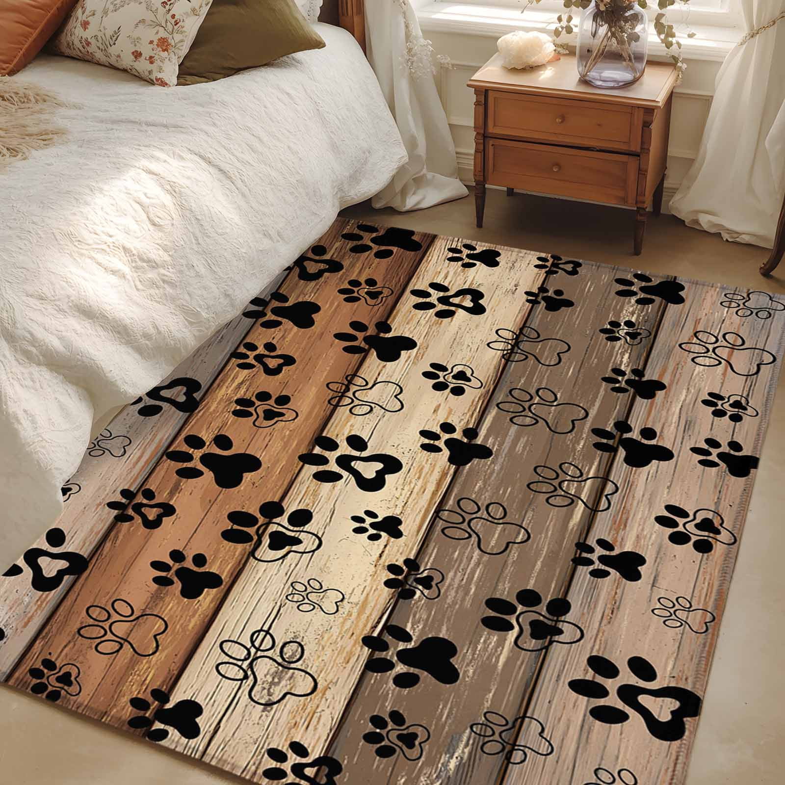 Brown Dog Paws 3x5 Area Rugs, Farmhouse Vintage Modern Khaki Beige Wood ...