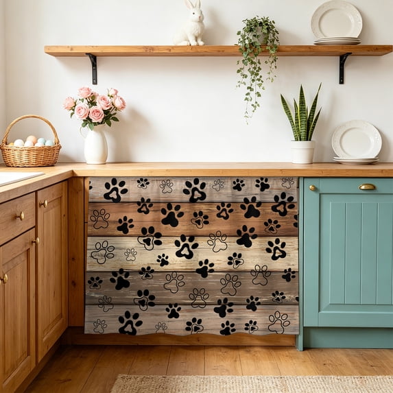 Brown Dog Paws Cabinet Curtains 28"W x 35"L, Farmhouse Vintage Modern ...