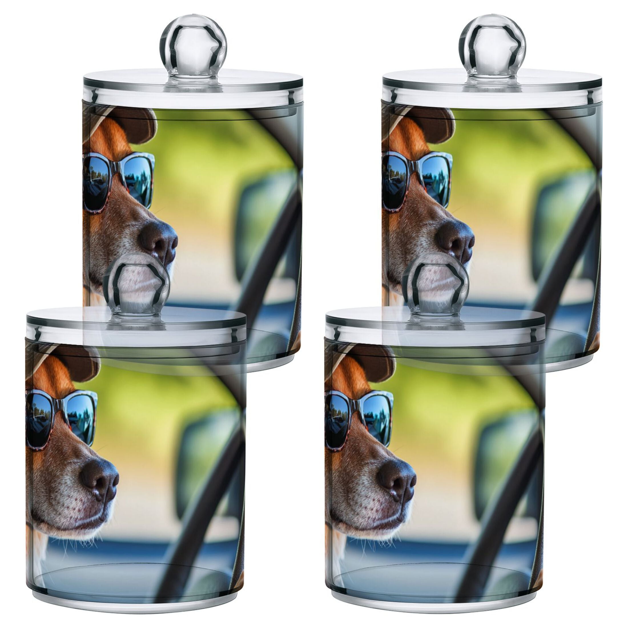 Brown Dog with Sunglasses Drive Car Translucent Plastic Cans Storage ...