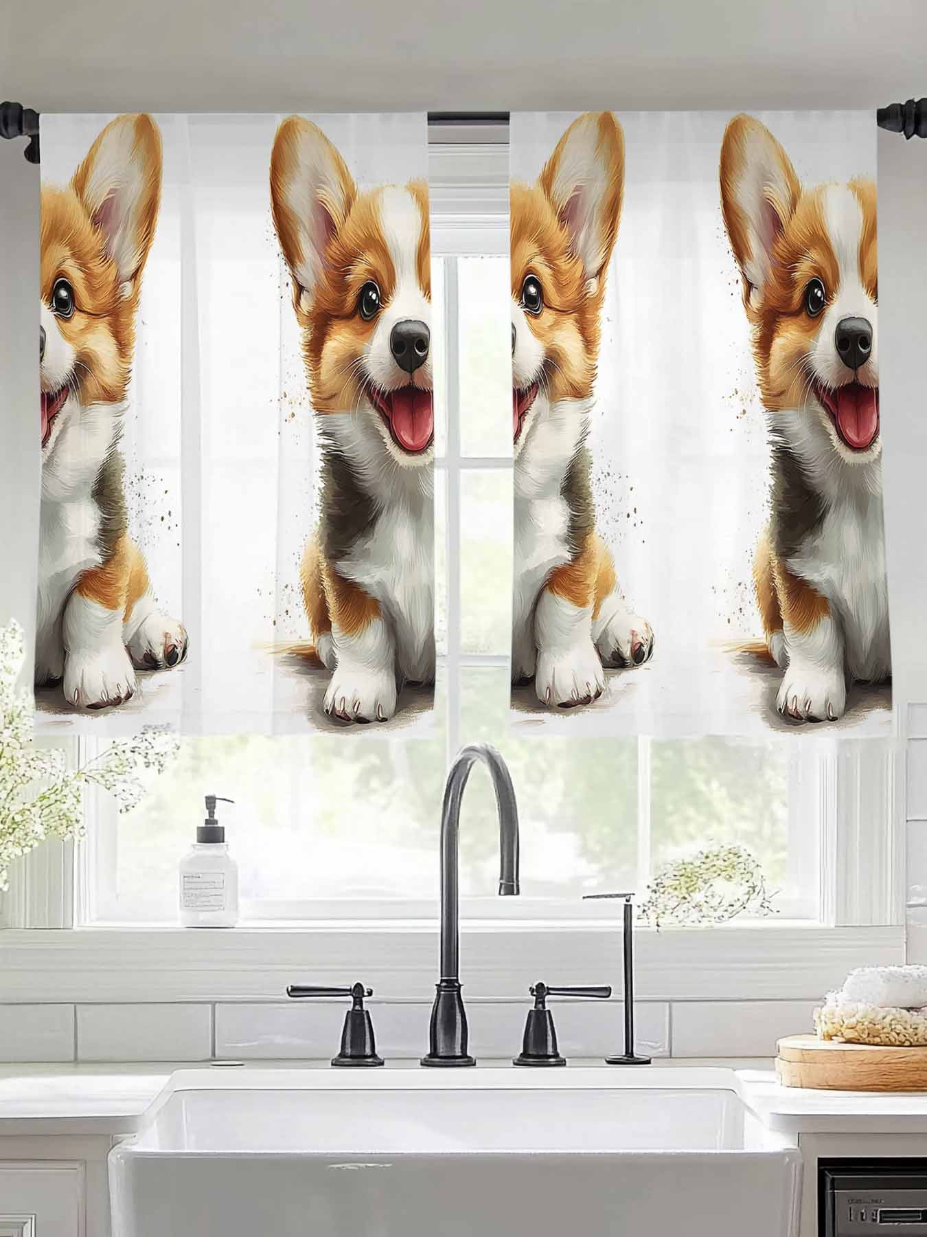 Brown Dogs Sheer Curtains for Living Room Bedroom Modern Simple Cute ...