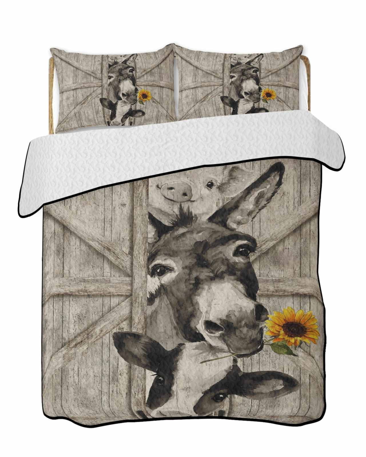 Brown Donkey Pig Cow Quilts Bedding Set Twin Size Retro Farmhouse ...