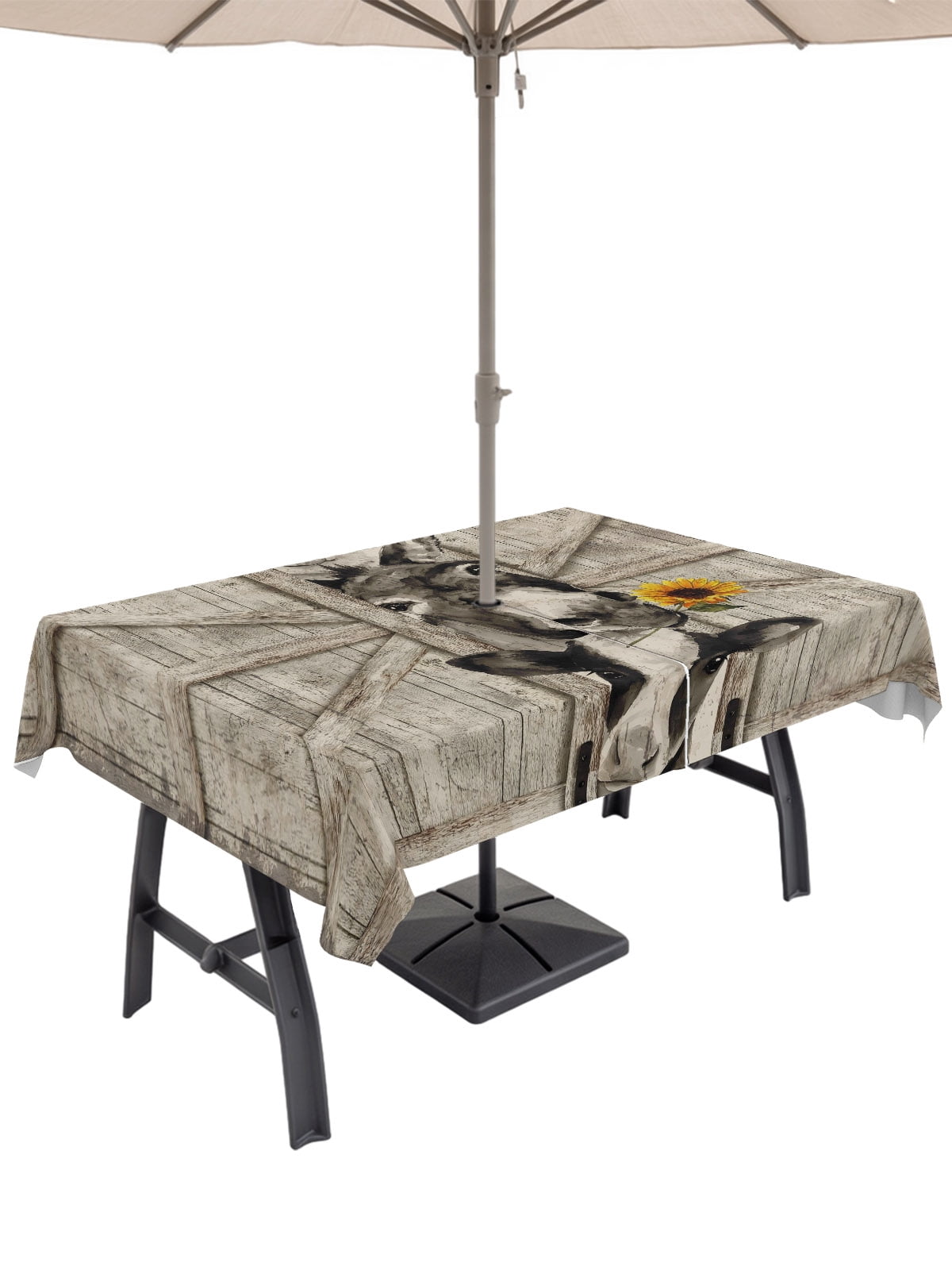 Brown Donkey Pig Cow Rectangle Outdoor Tablecloth with Umbrella Hole ...