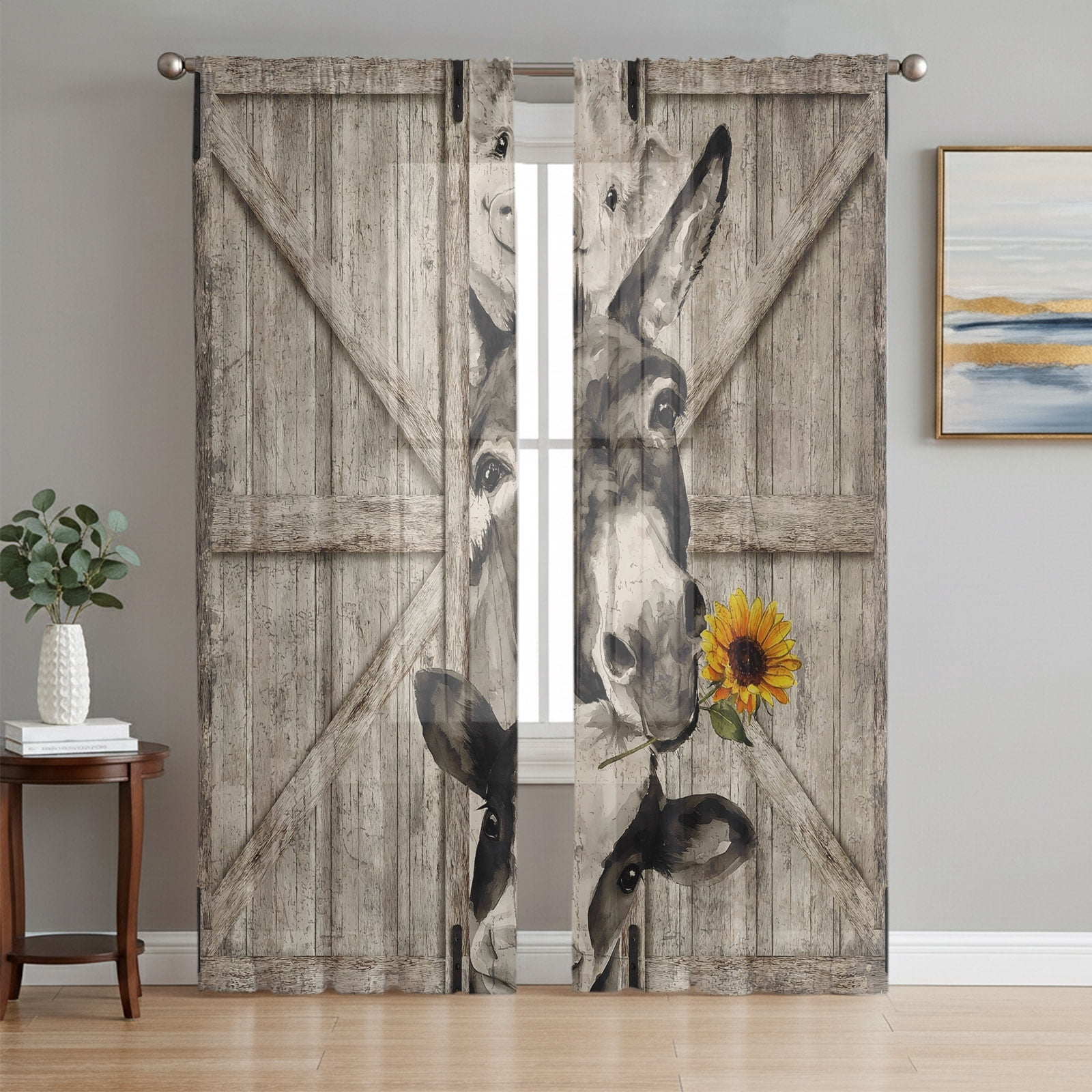 Brown Donkey Pig Cow Sheer Curtains for Living Bedroom, Farmhouse ...