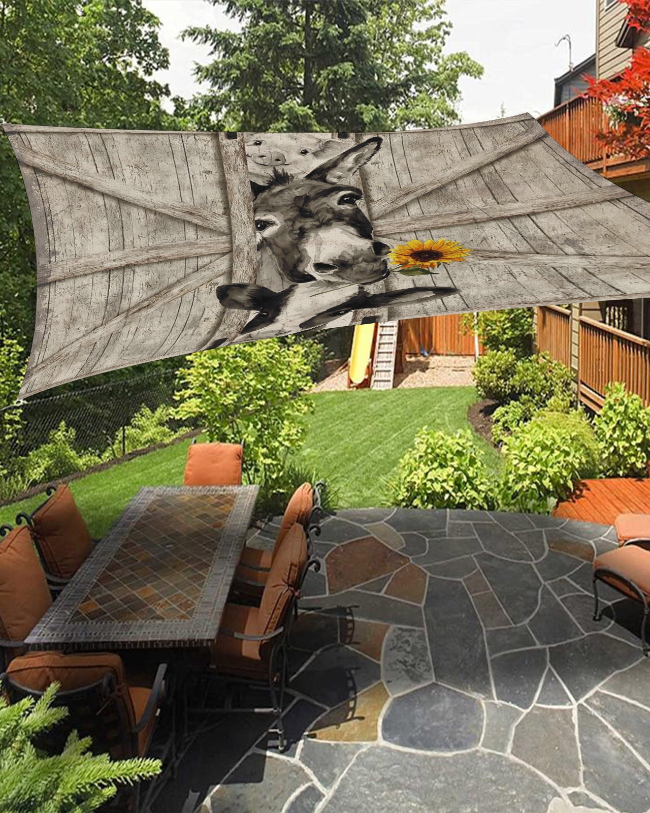 Brown Donkey Pig Cow Sun Shade Sail 8'X10' Retro Farmhouse Animal ...