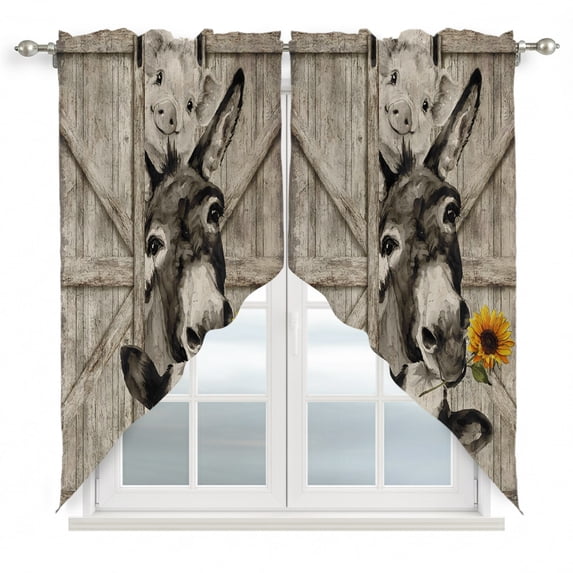 Brown Donkey Pig Cow Swag Curtain Valance for Window 2 Panels Retro ...