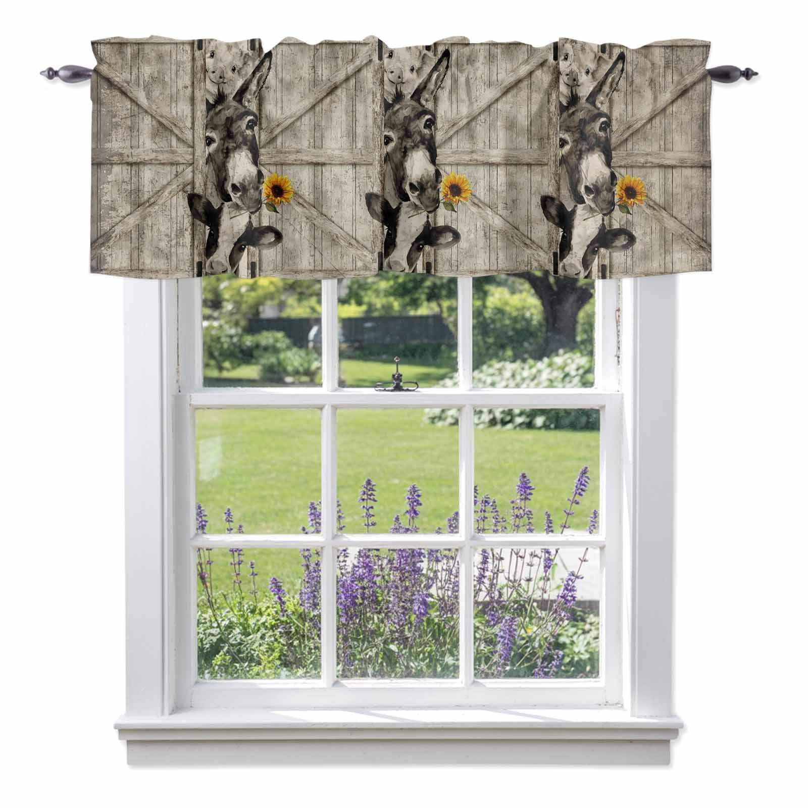 Brown Donkey Pig Cow Valances for Windows Retro Farmhouse Animal Yellow ...