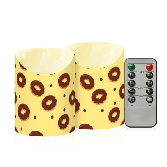 Brown Donut Pattern Flameless Candles 2 PCS with Remote Realistic ...