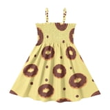 Brown Donut Pattern Girls' Casual Dresses 2Y-8Y Sleeveless Ruffle Neck ...