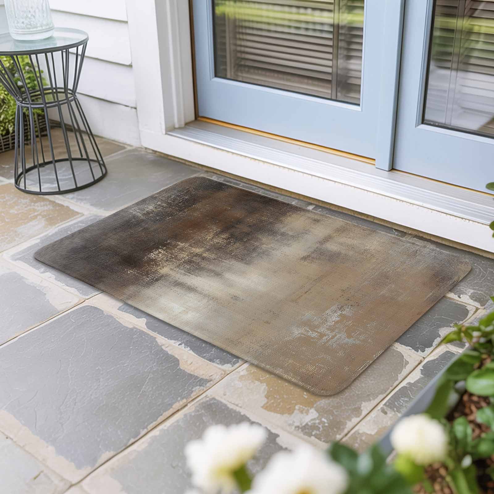 Brown Door Mat Indoor Outdoor, Modern Abstract Art Oil Painting Ombre ...