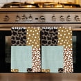 Brown Dots Leopard Kitchen Towels Set of 2, Zebra Teal Linen Patchwork ...