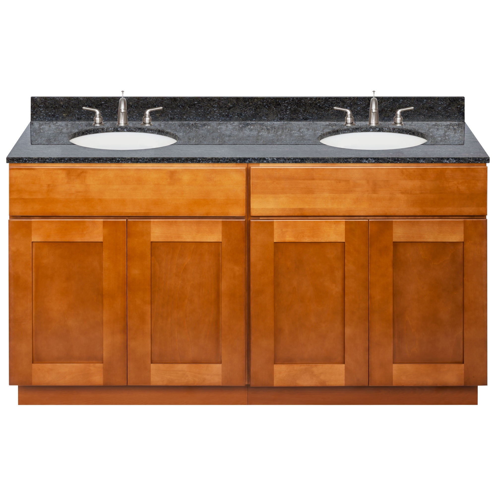 Brown Double Bathroom Vanity 60", Blue Butterfly Granite Top, Faucet ...